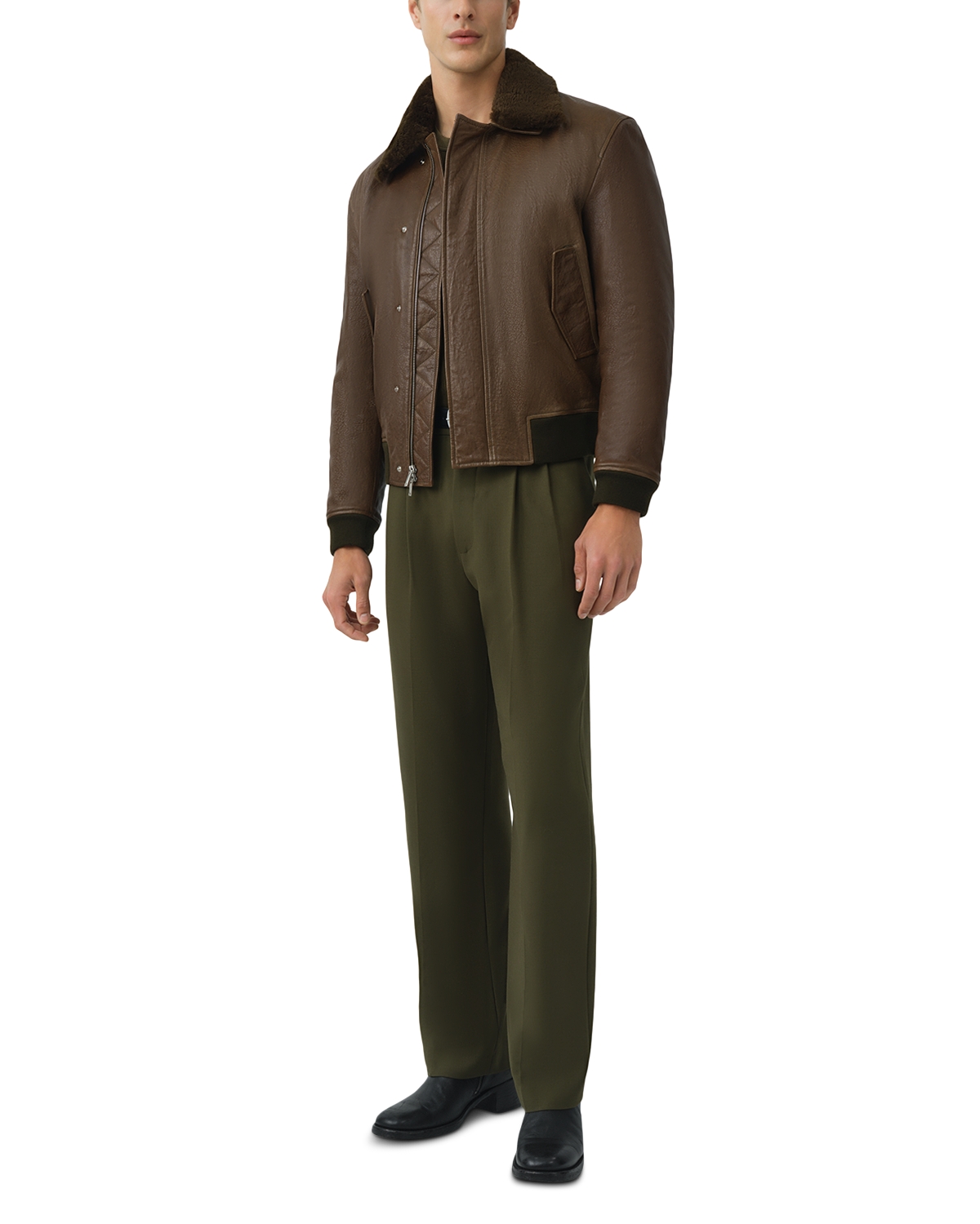 SIMKHAI Simkhai Anderson Leather Jacket with Shearling Collar